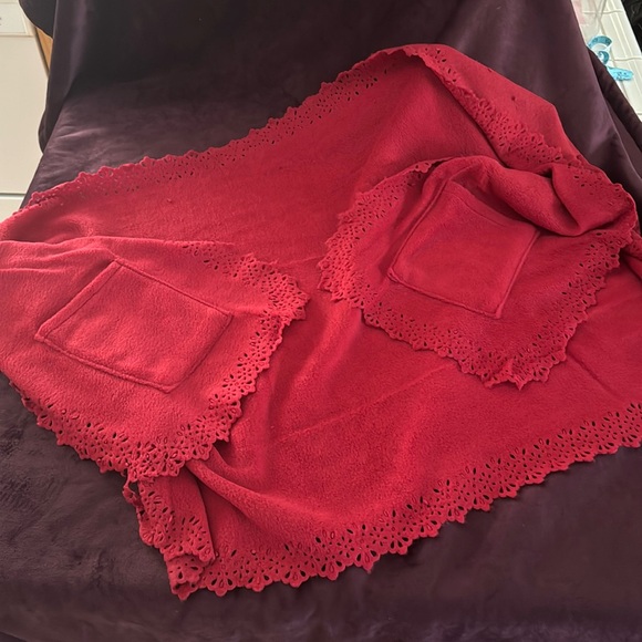 Accessories | Shawl Dark Red Laser Cut Shawl With Pockets | Poshmark